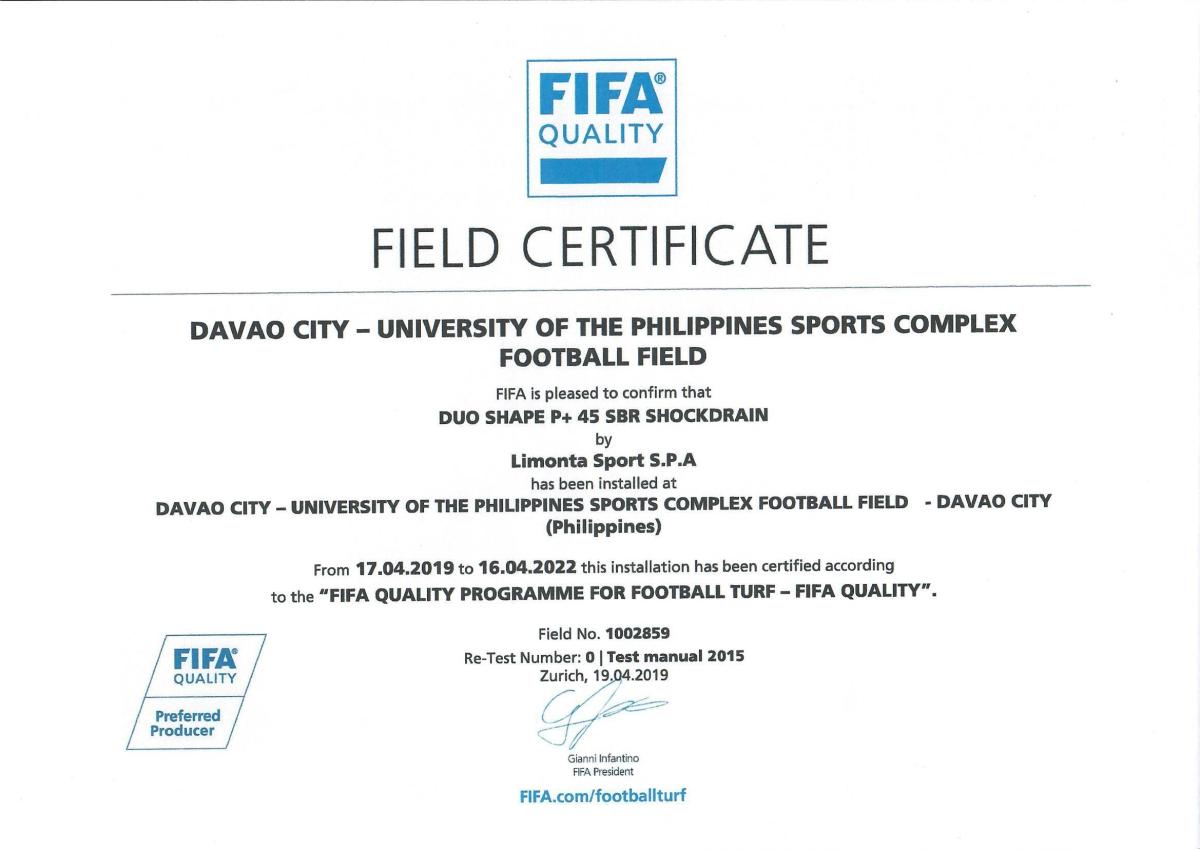 Davao City-UP Sports Complex football field passes FIFA certification ...