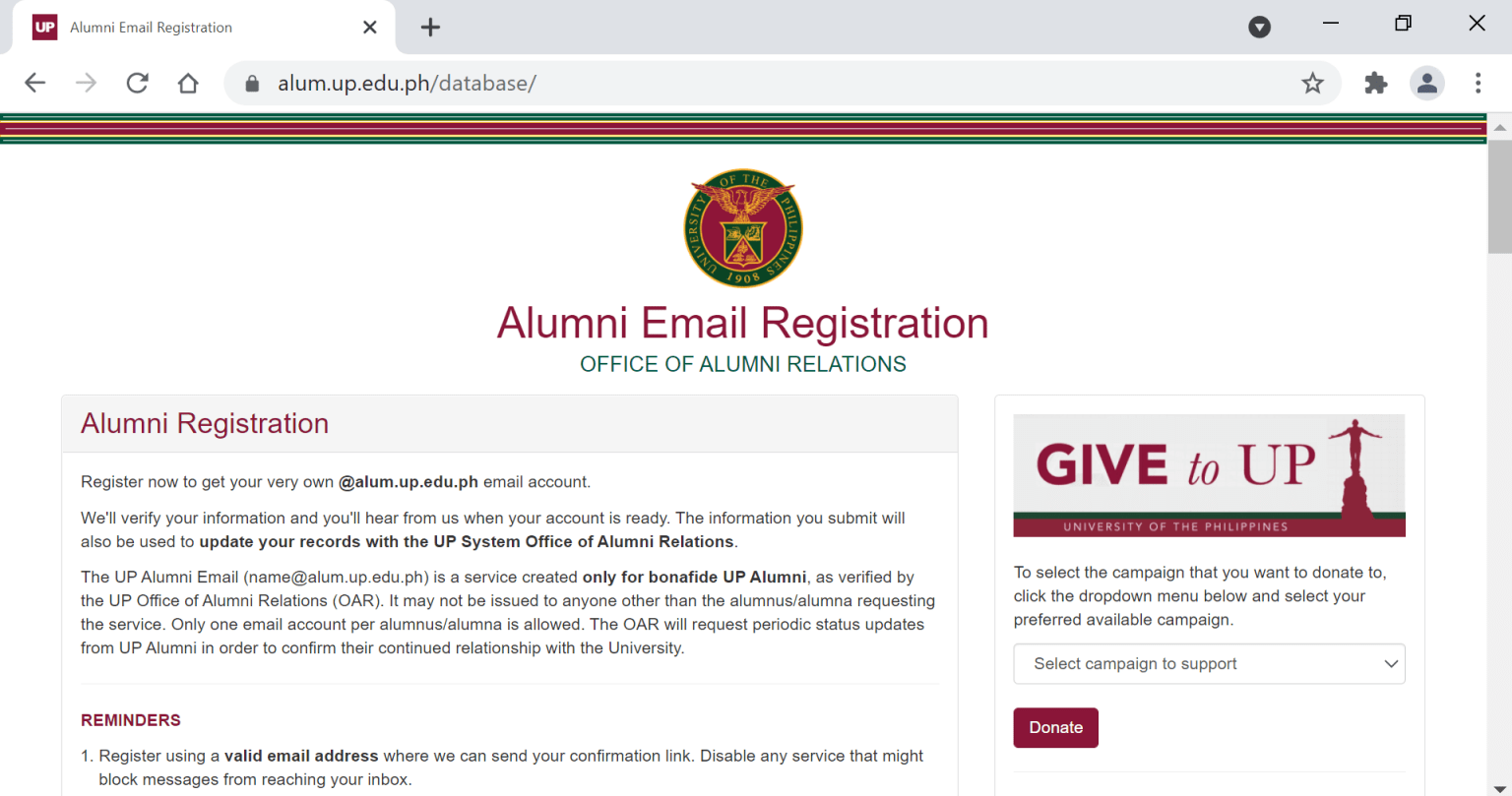 Alumni email registration launched - University of the Philippines