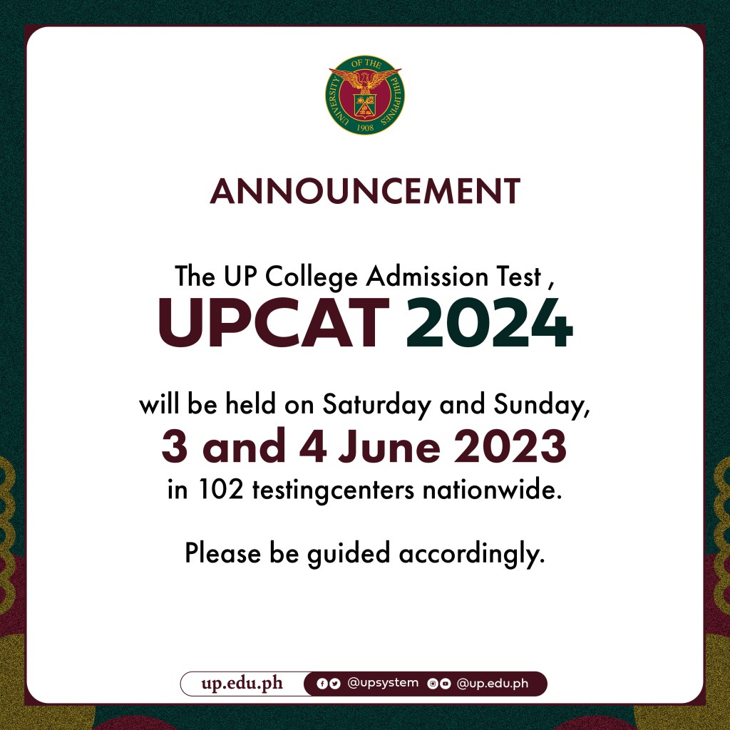 Office of Admissions: UPCAT to be held on June 3 and June 4, 2023 ...