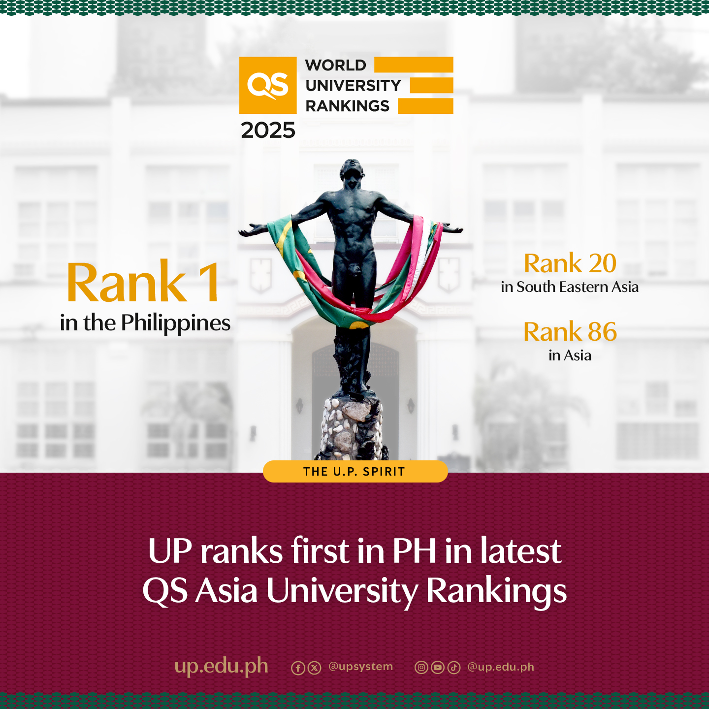 UP ranks first in PH in latest QS Asia University Rankings - University ...